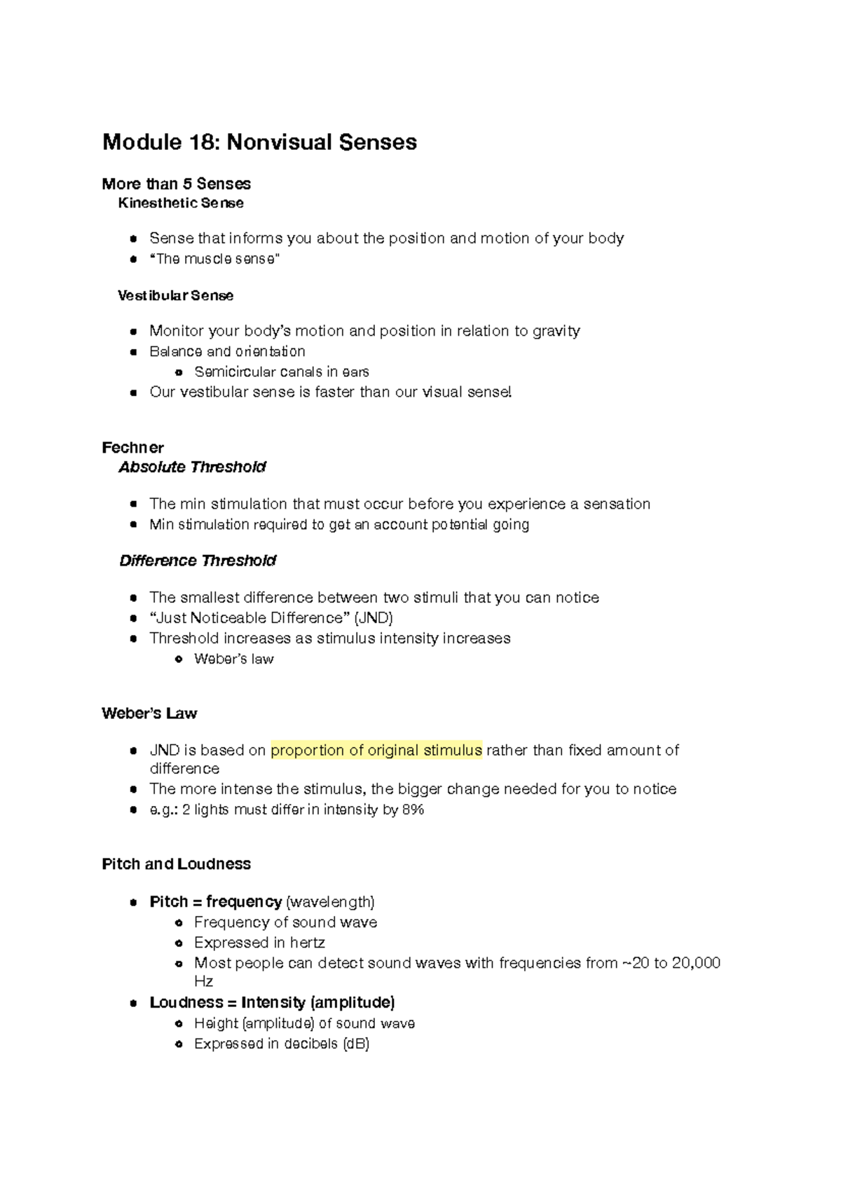 Module 18 - Perceptions: Non-vision - Module 18: Nonvisual Senses More ...