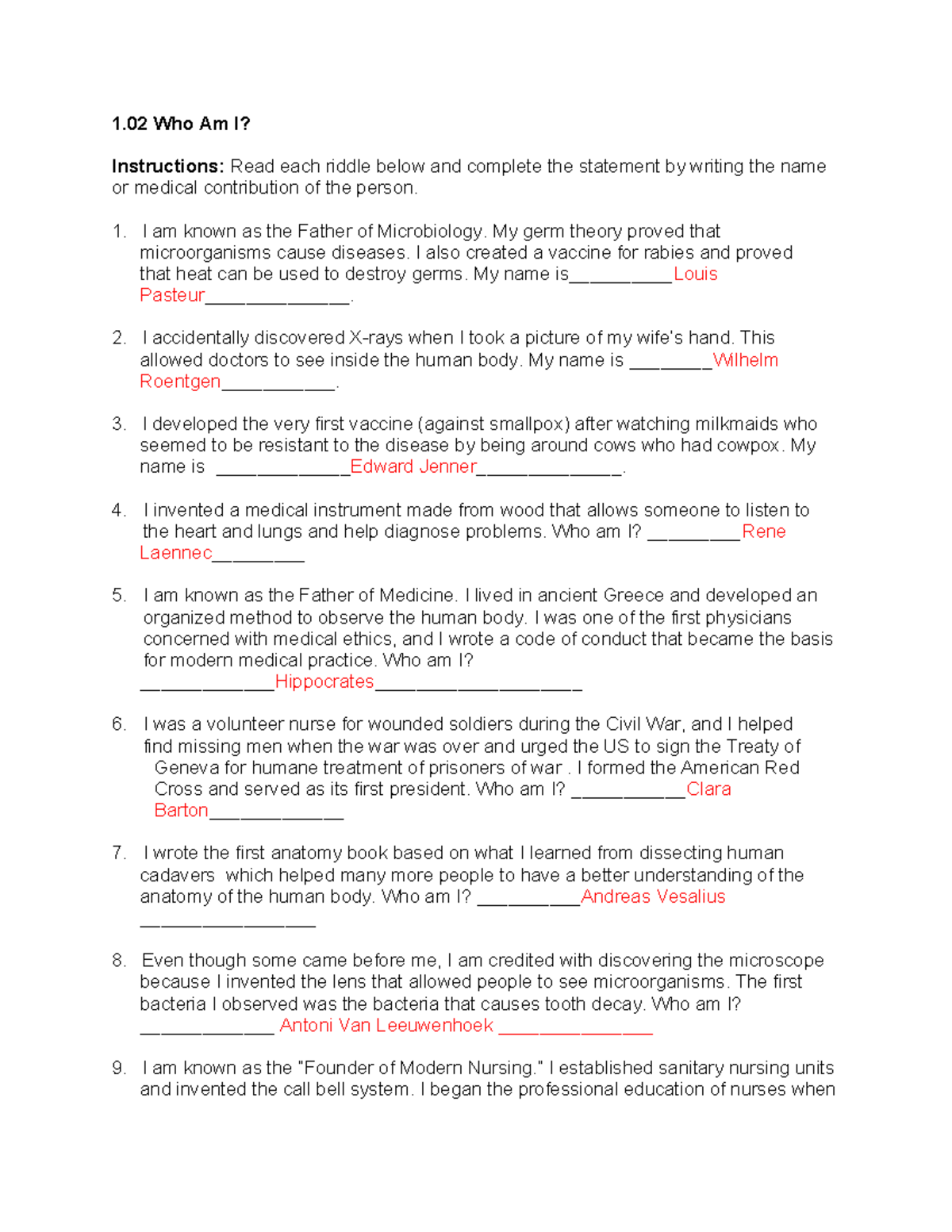 Copy of 1.02 Who Am I Activity - 1 Who Am I? Instructions: Read each ...