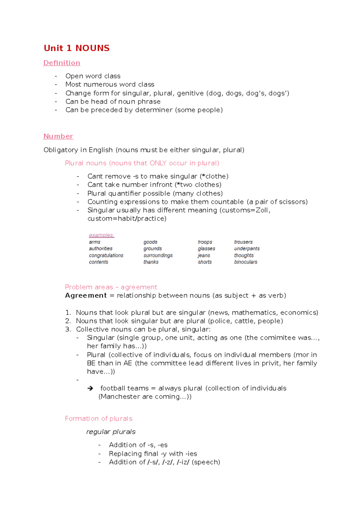 Unit 1 Nouns G2 - Zusammenfassung Reader Unit 1 - Unit 1 NOUNS ...
