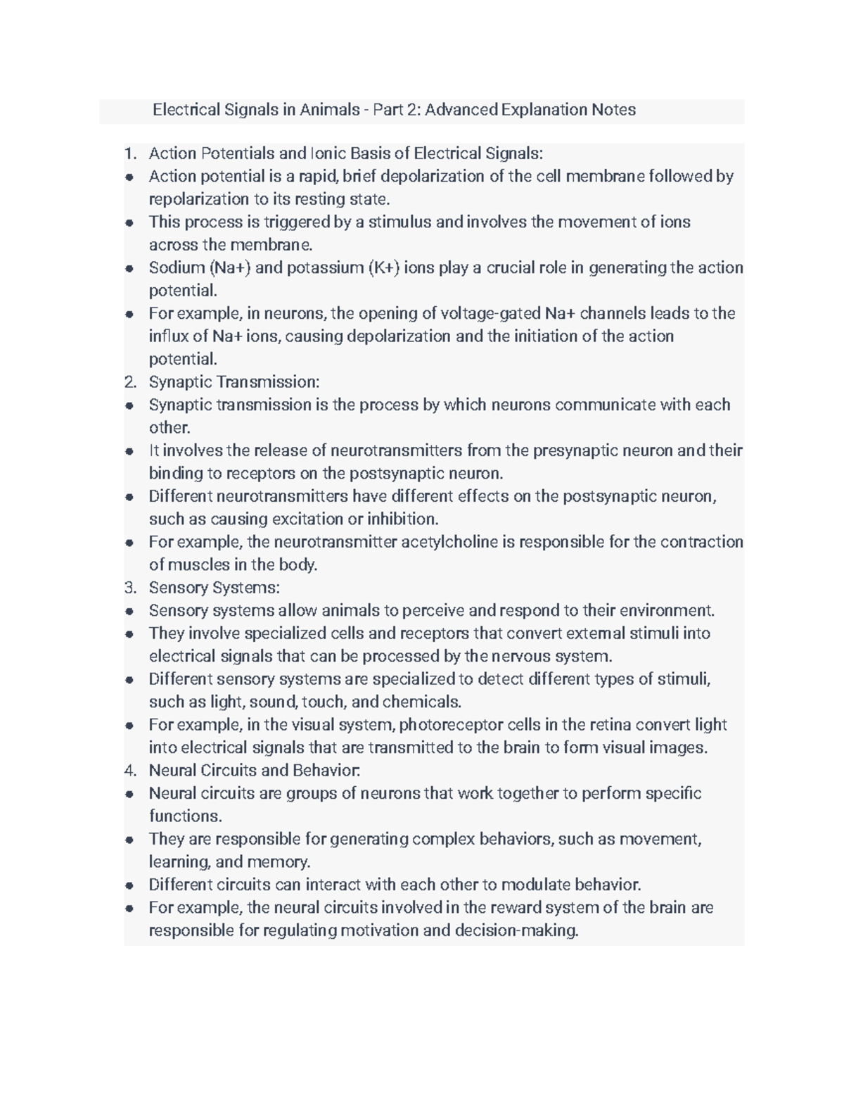 Electrical Signals in Animals - Part 2 Advanced Explanation Notes ...