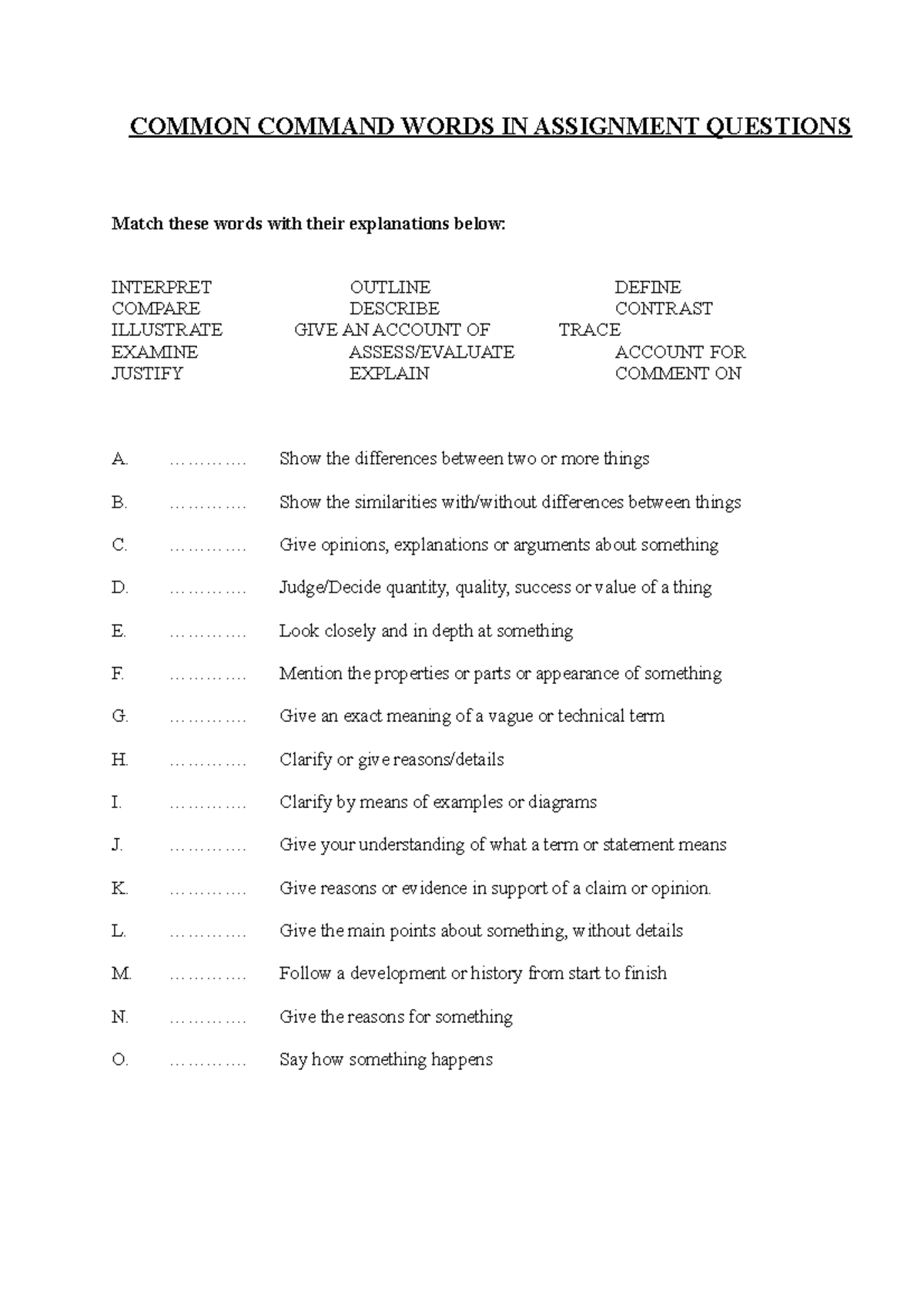 Essay Instruction Words - COMMON COMMAND WORDS IN ASSIGNMENT QUESTIONS ...