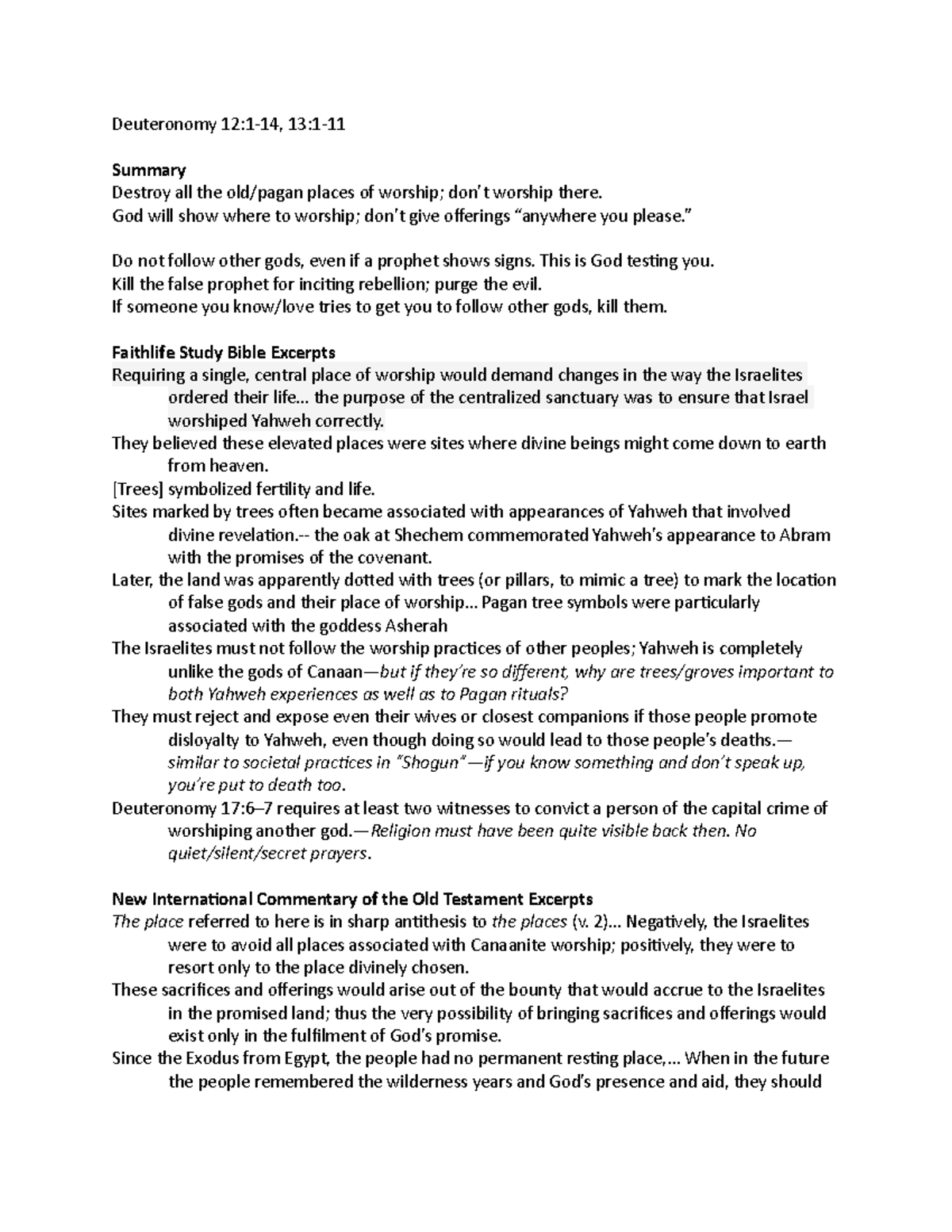 Deuteronomy 12 lecture nothes for GCU - Deuteronomy 12:1-14, 13:1 ...