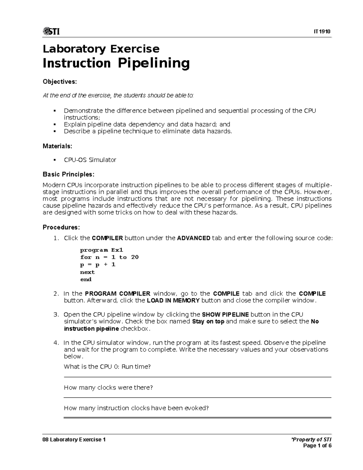 08 Laboratory Exercise 1(9) - 08 Laboratory Exercise 1 *Property of STI ...