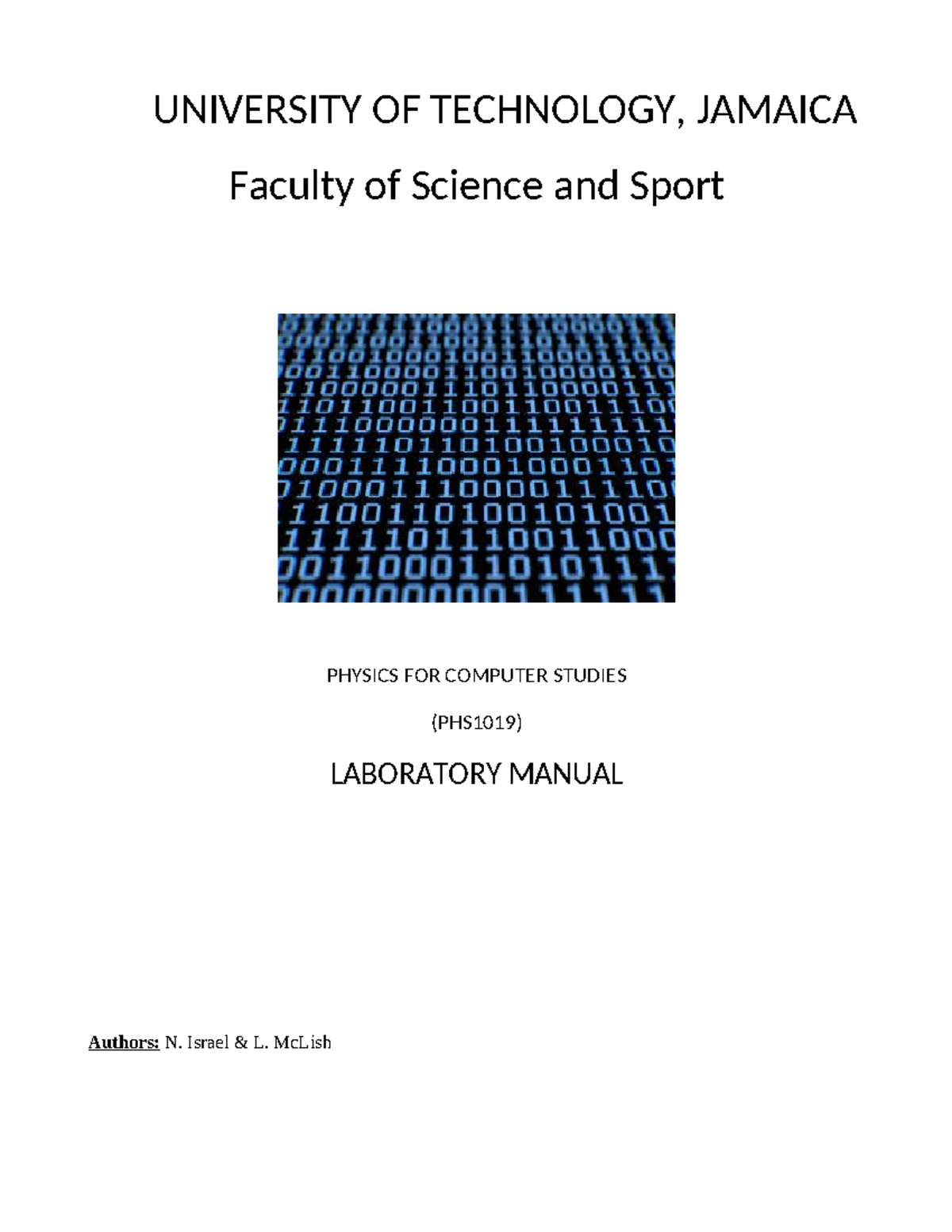 PHS1019 Physics for Computer studies Laboratory Manual-Versions 1 2 ...