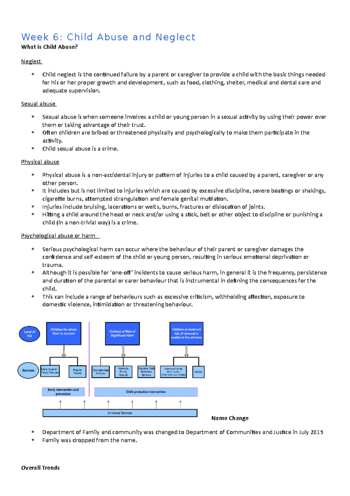 Lecture notes PSYU3339 Week 1-12 - Week 6: Child Abuse and Neglect What ...