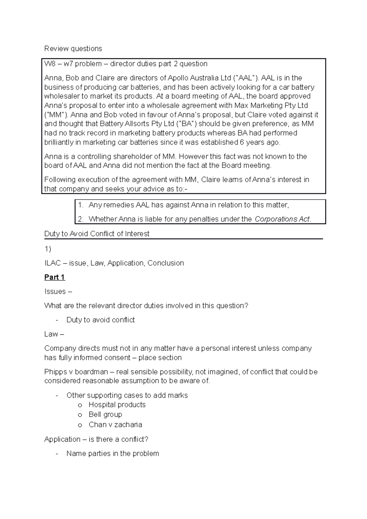 Review questions sample answer - Review questions W8 – w7 problem ...