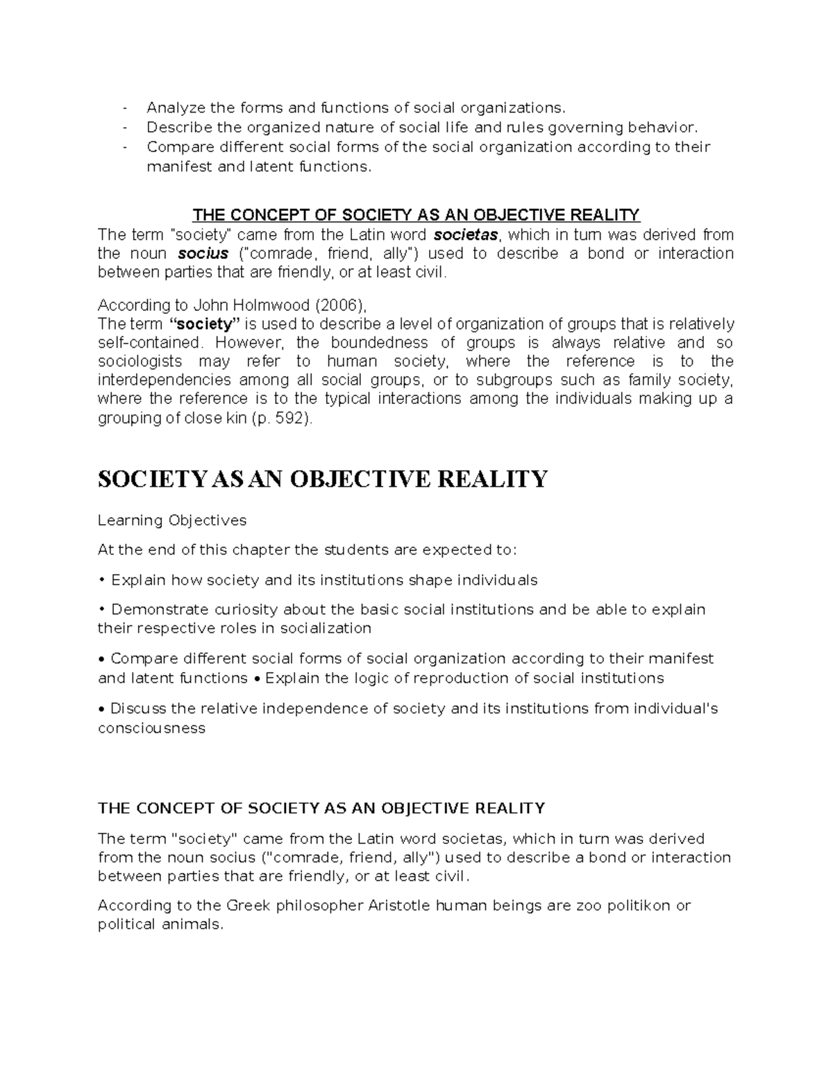 THE Concept OF Society AS AN Objective Reality - Analyze the forms and ...