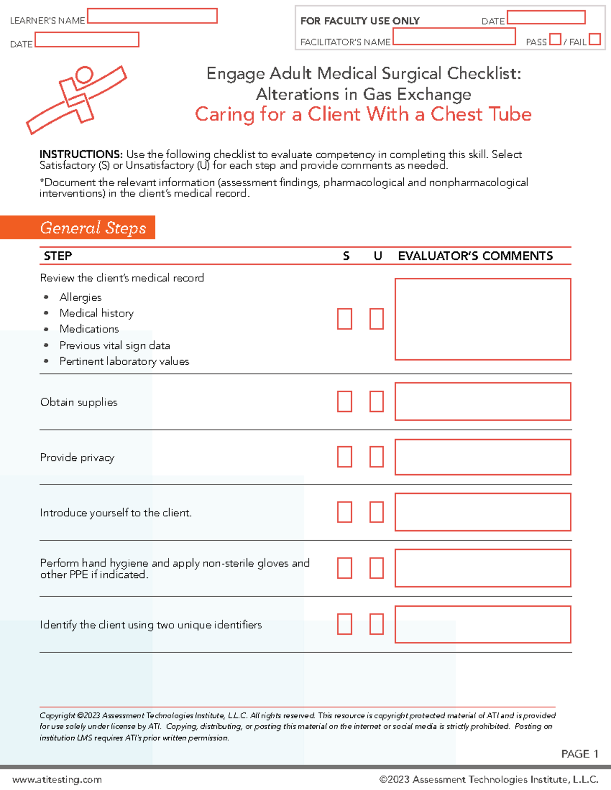 Ati EAMS Checklist L06 Chest Tube - PAGE 1 Copyright ©2023 Assessment ...