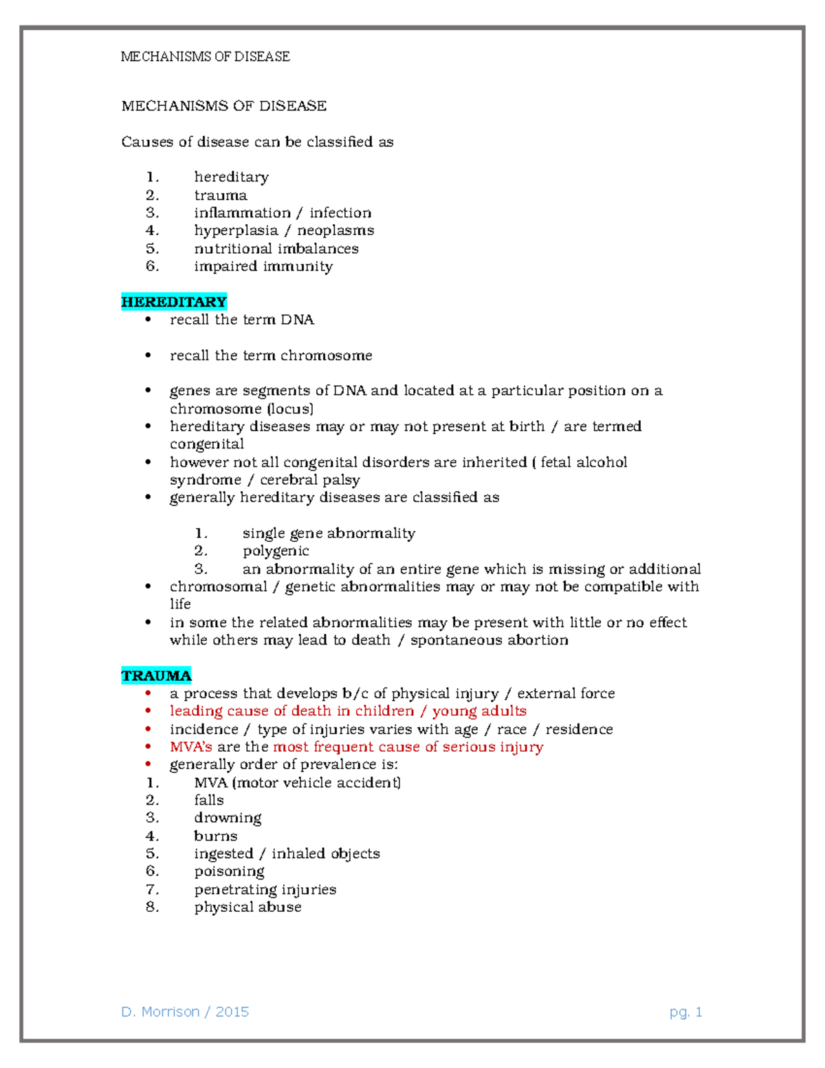 Mechanisms of Disease - Lecture notes 2-3 - MECHANISMS OF DISEASE ...