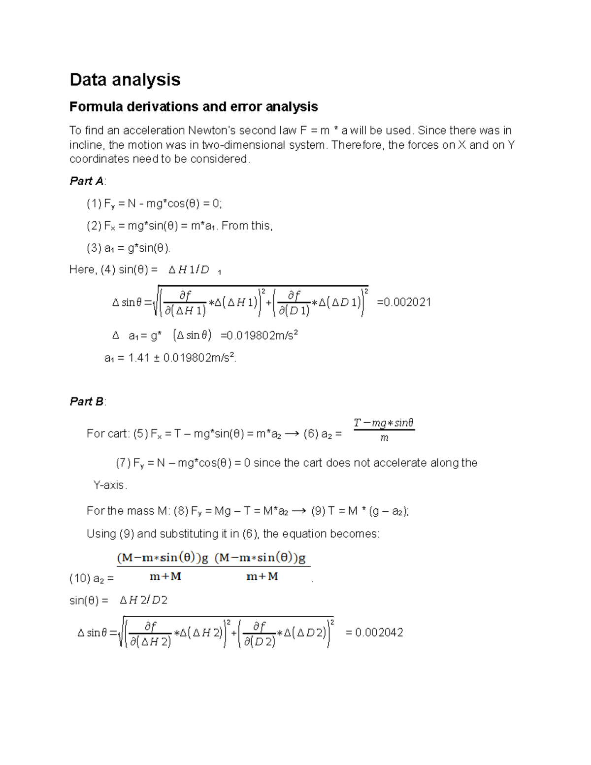 Data analysis - phys 161 - Data analysis Formula derivations and error ...
