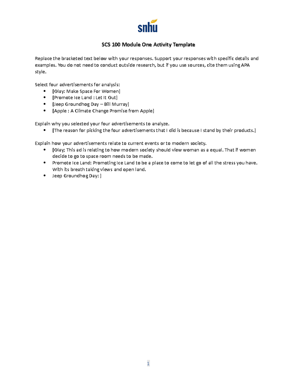 SCS 100 Module One Activity Template - SCS 100 Module One Activity ...