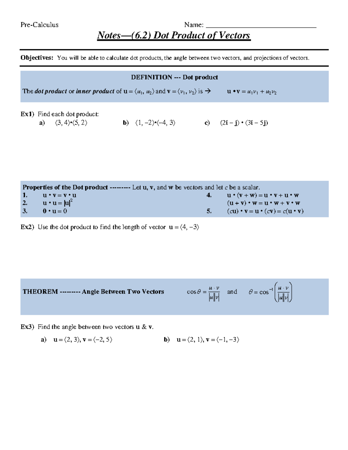 Vvvvvv vector - Pre-Calculus Name: ______________________________ Notes ...