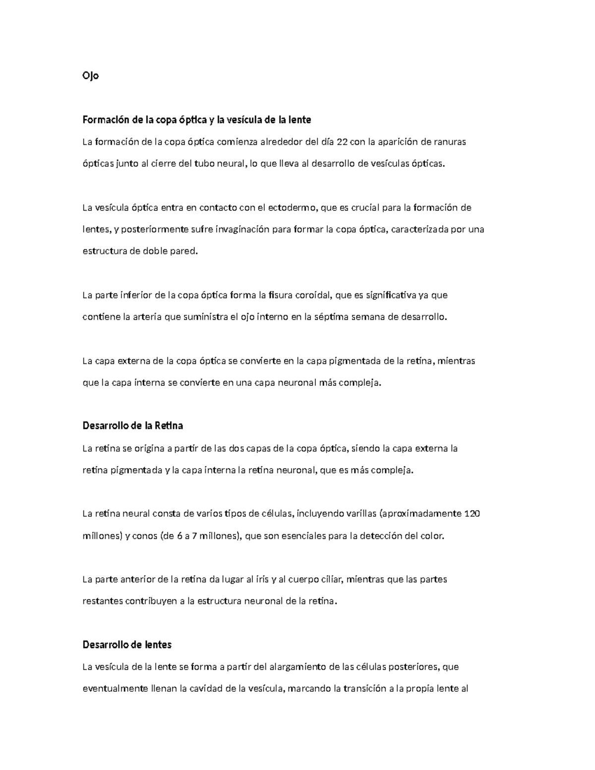 Ojo - primer año - Ojo Formación de la copa óptica y la vesícula de la ...