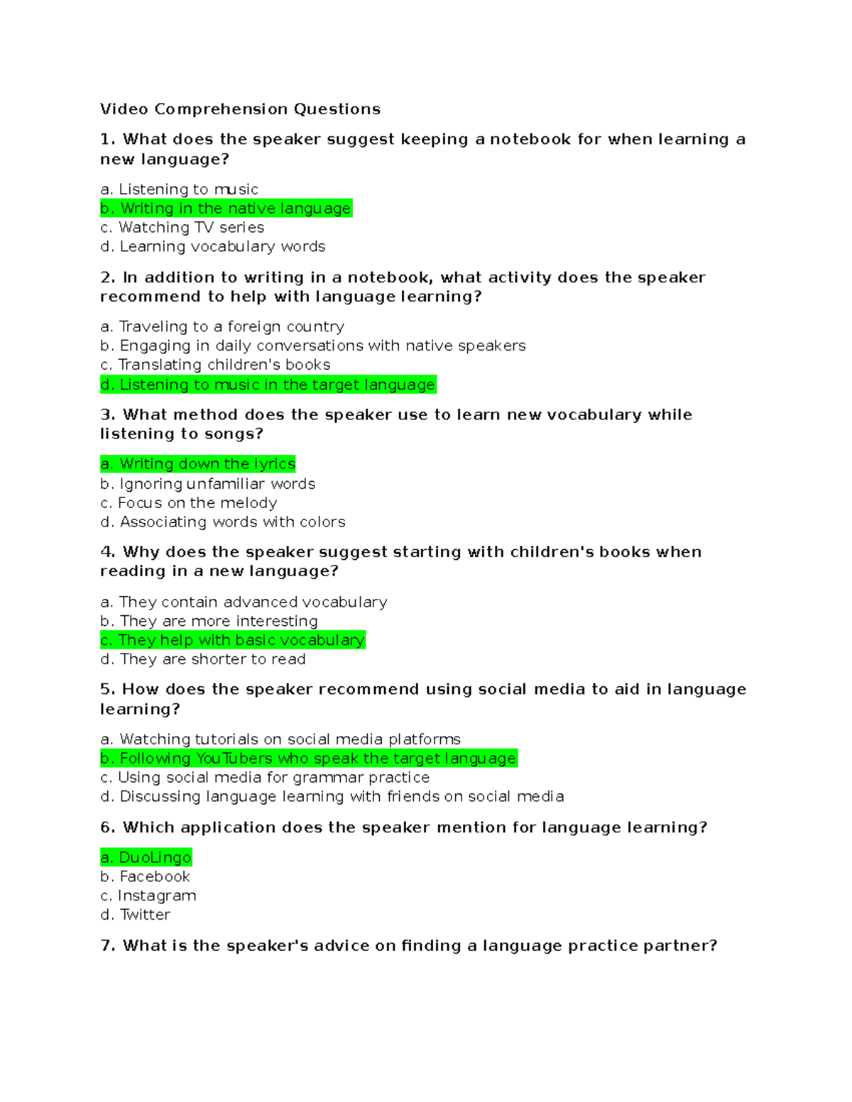 Video Comprehension Questions Learning tips - Video Comprehension ...