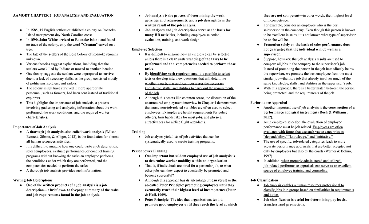 CHAPTER 2 JOB ANALYSIS AND EVALUATION AAMODT CHAPTER 2 JOB ANALYSIS