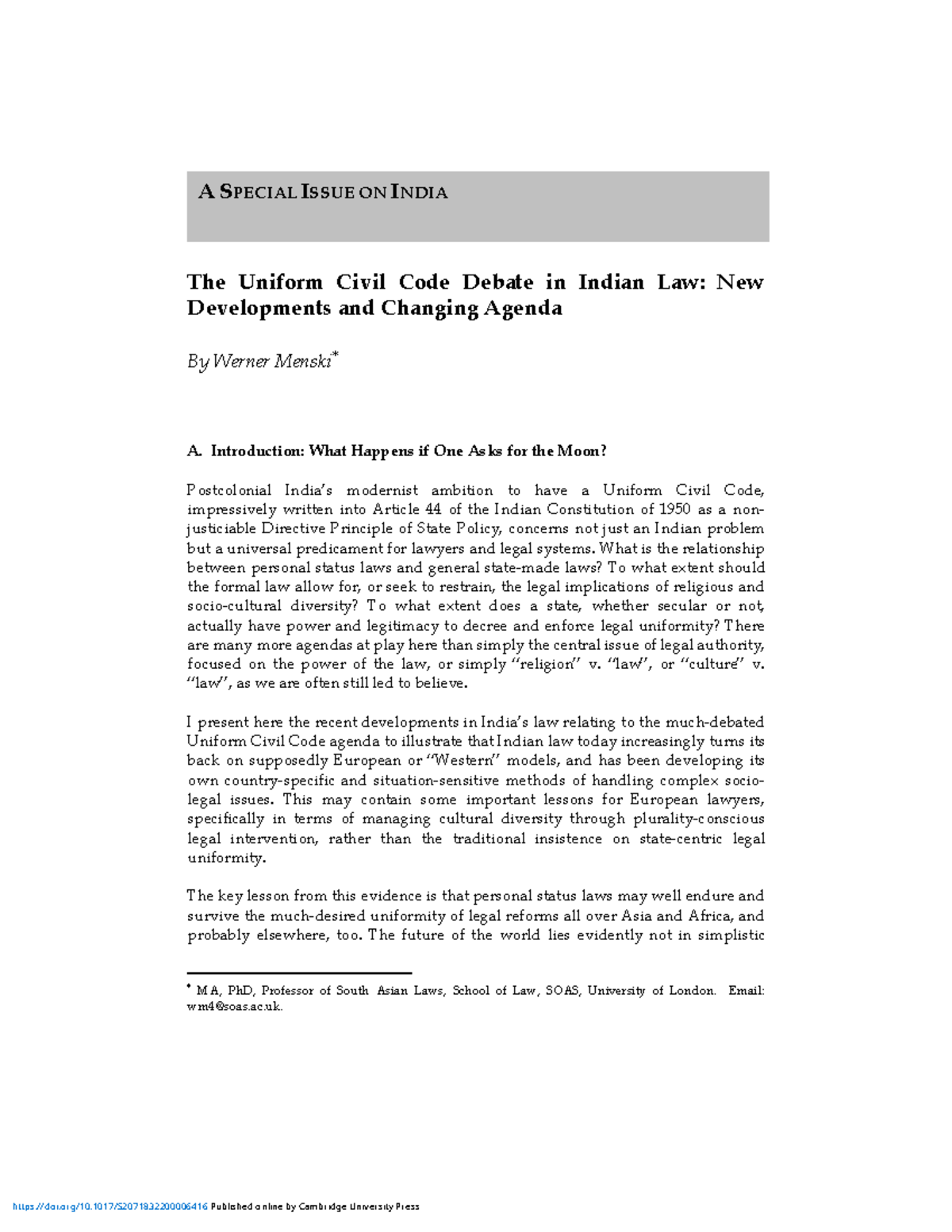 uniform civil code debate in indian law - A SPECIAL I SSUE ON I NDIA ...