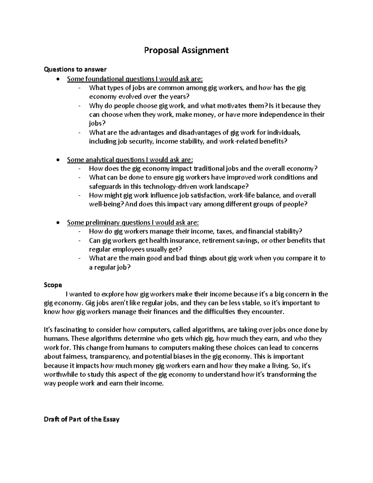 Proposal Assignment - Proposal Assignment Questions to answer - Some ...