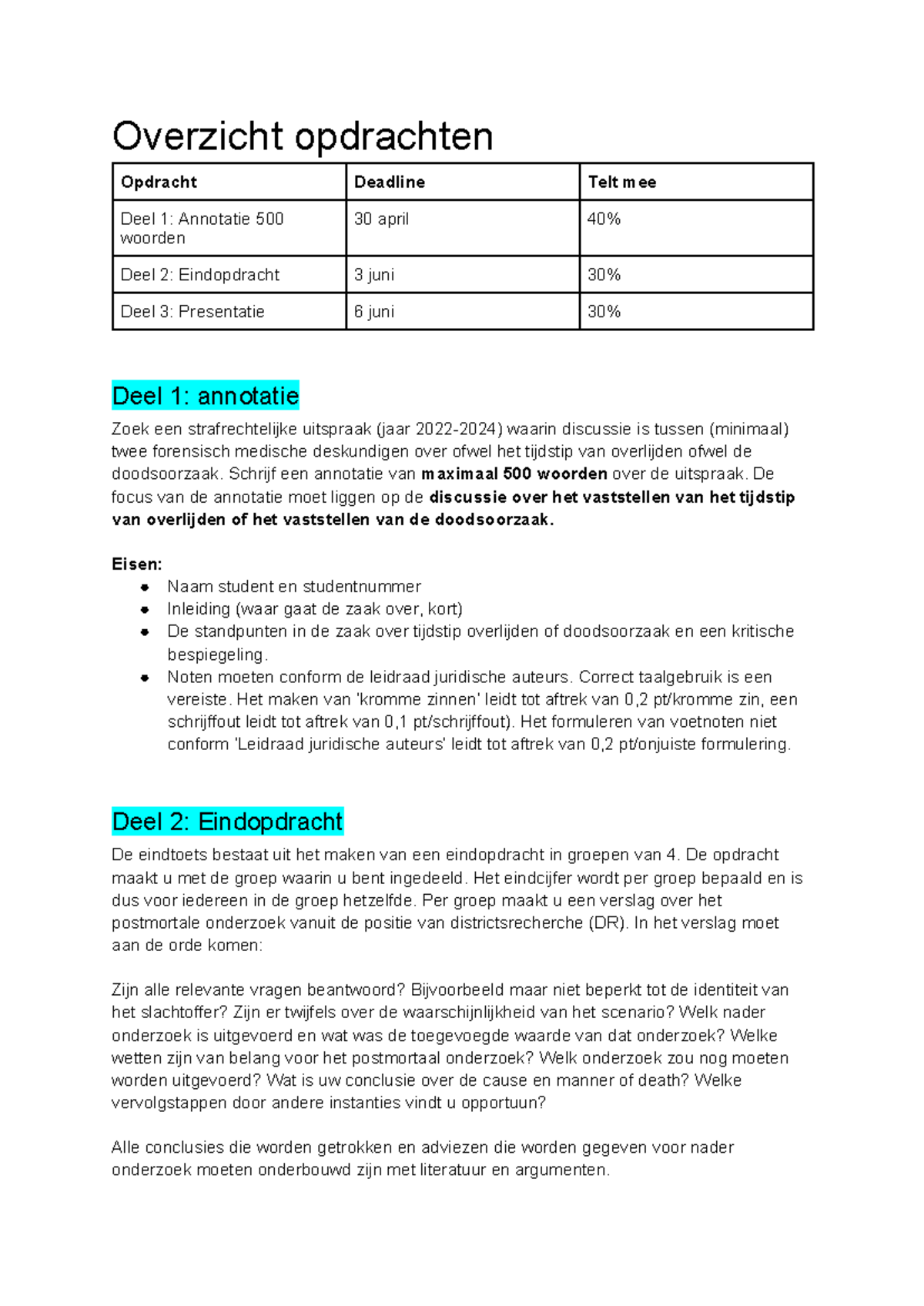 Overzicht opdrachten - Overzicht opdrachten Opdracht Deadline Telt mee ...