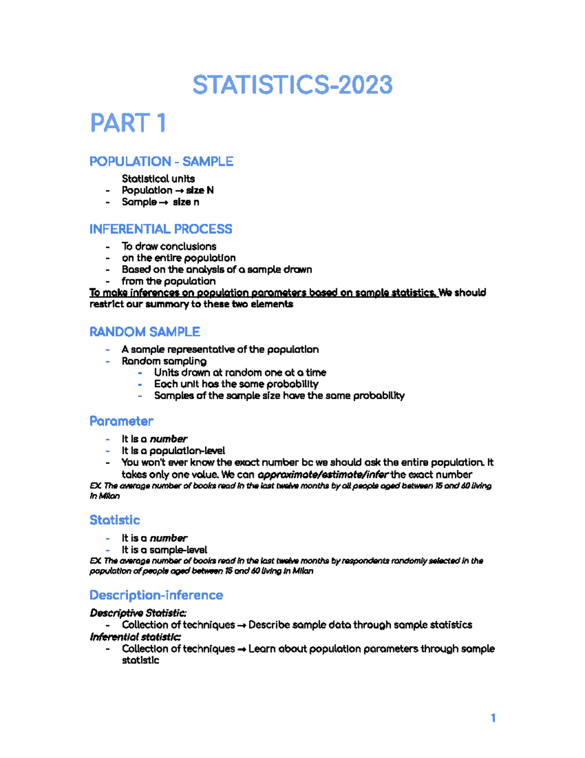 PART 1 Statistics - Statistica / Statistics - Studocu