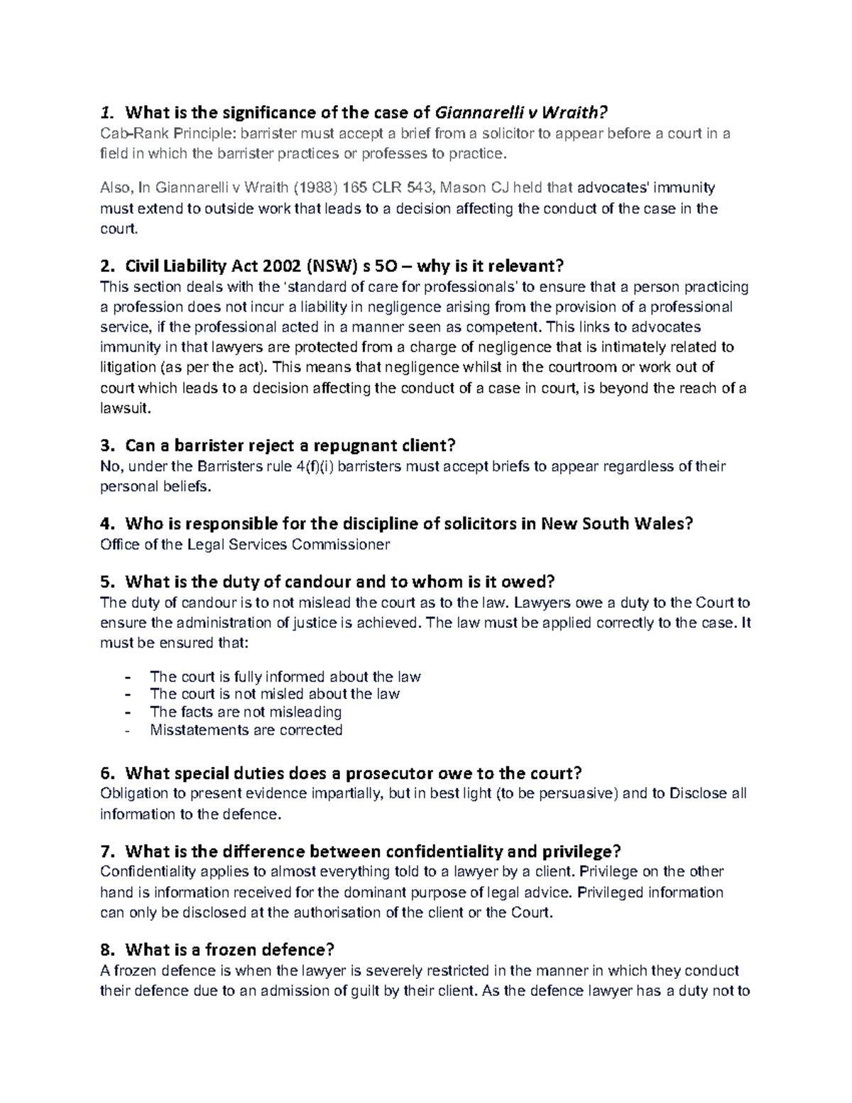 LAWS1100-Revision Questions - 1. What is the significance of the case ...