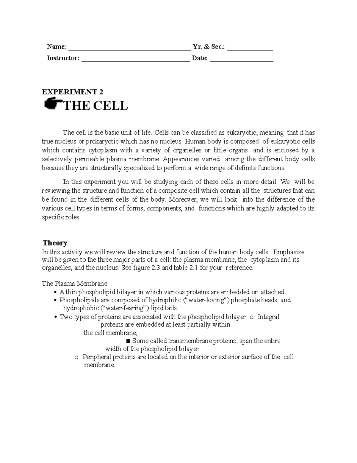 Laboratory Experiment 2 - Name: ___________________________________ Yr ...