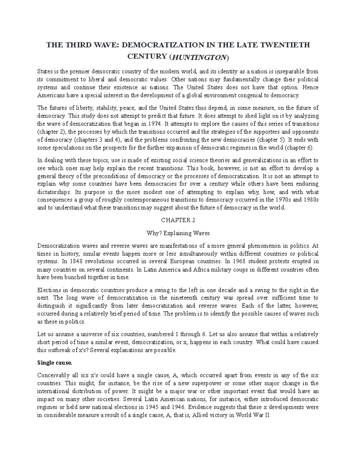 Poli practice reading w7 - THE THIRD WAVE: DEMOCRATIZATION IN THE LATE ...