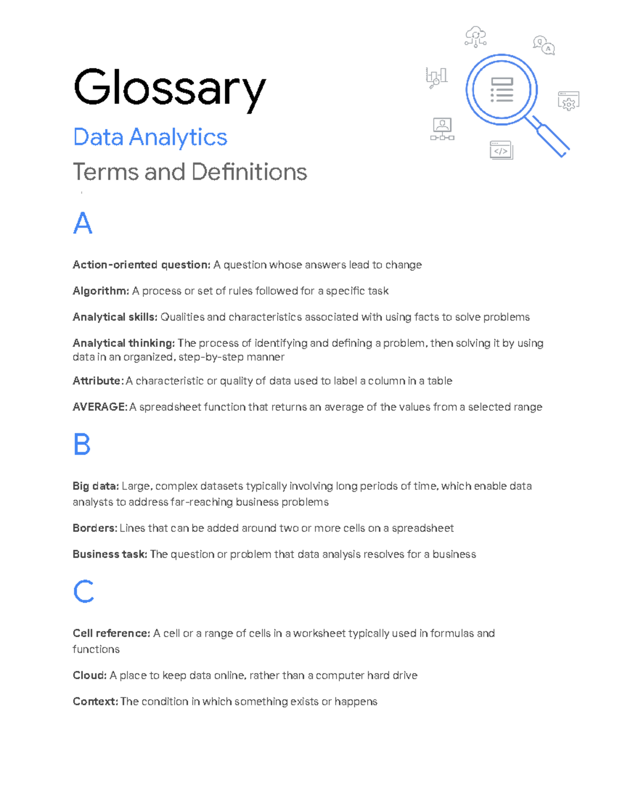 Data Analysis terms and definitions - Glossary Data Analytics Terms and ...