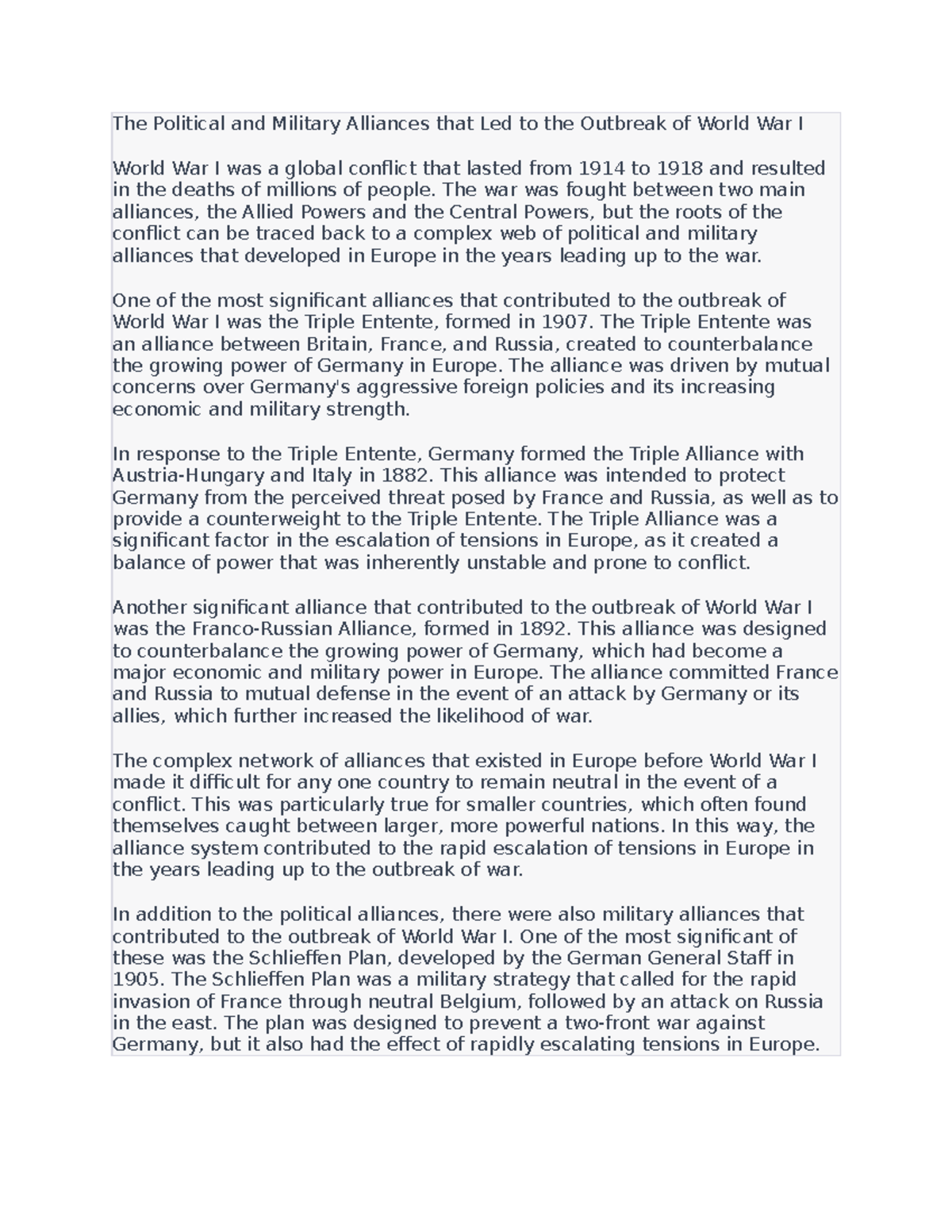 The Political and Military Alliances that Led to the Outbreak of World ...