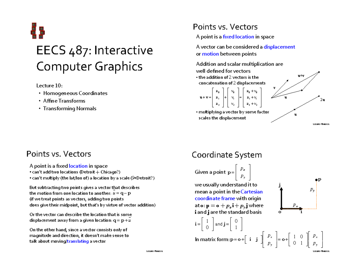 Lecture notes, lecture 10 - Points$vs.$Vectors$ A$point$is$a$ﬁxed ...