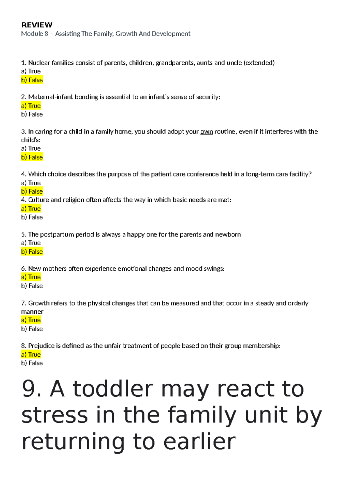 Review module 8 - REVIEW Module 8 – Assisting The Family, Growth And ...
