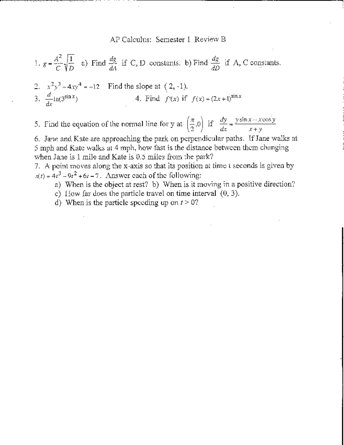 Calculus I Semester 1 Review B w solutions - MAT 211 - Studocu