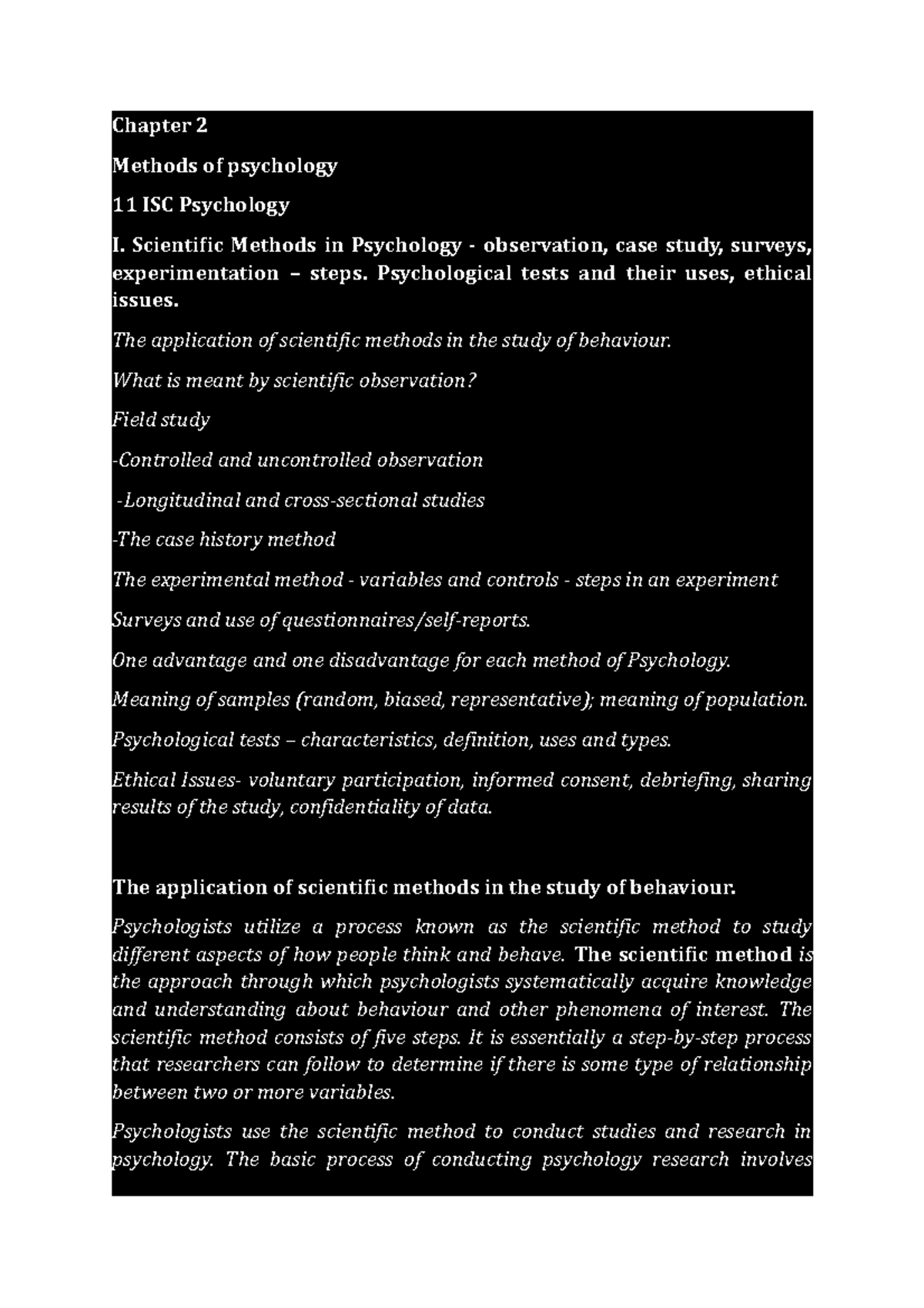 Chapter 2- Methods of Psychology notes - Chapter 2 Methods of ...