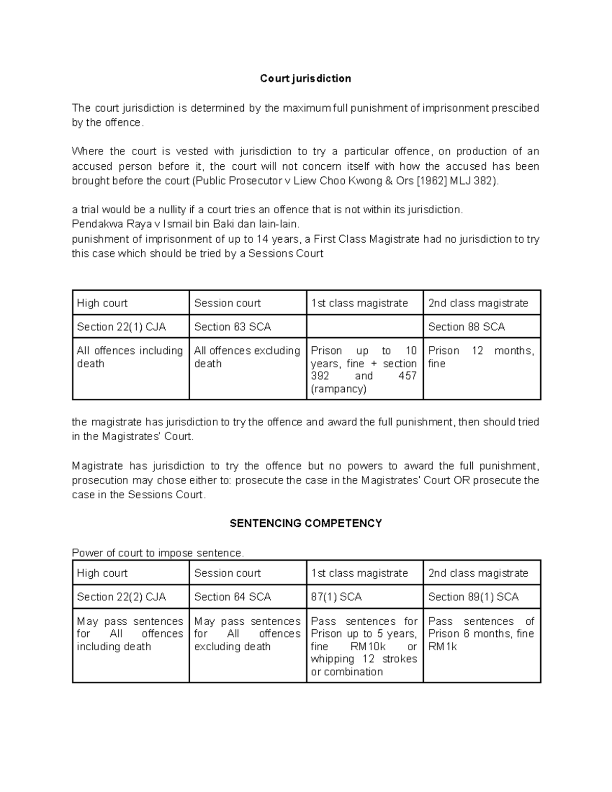 Court jurisdiction - Summary Criminal Procedure I - Court jurisdiction ...