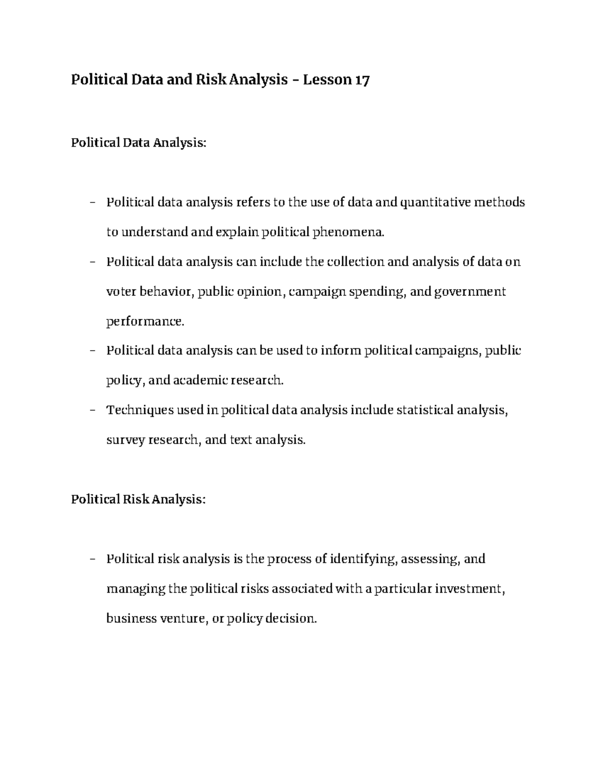 PS 17 - Political Data and Risk Analysis - Political Data and Risk ...