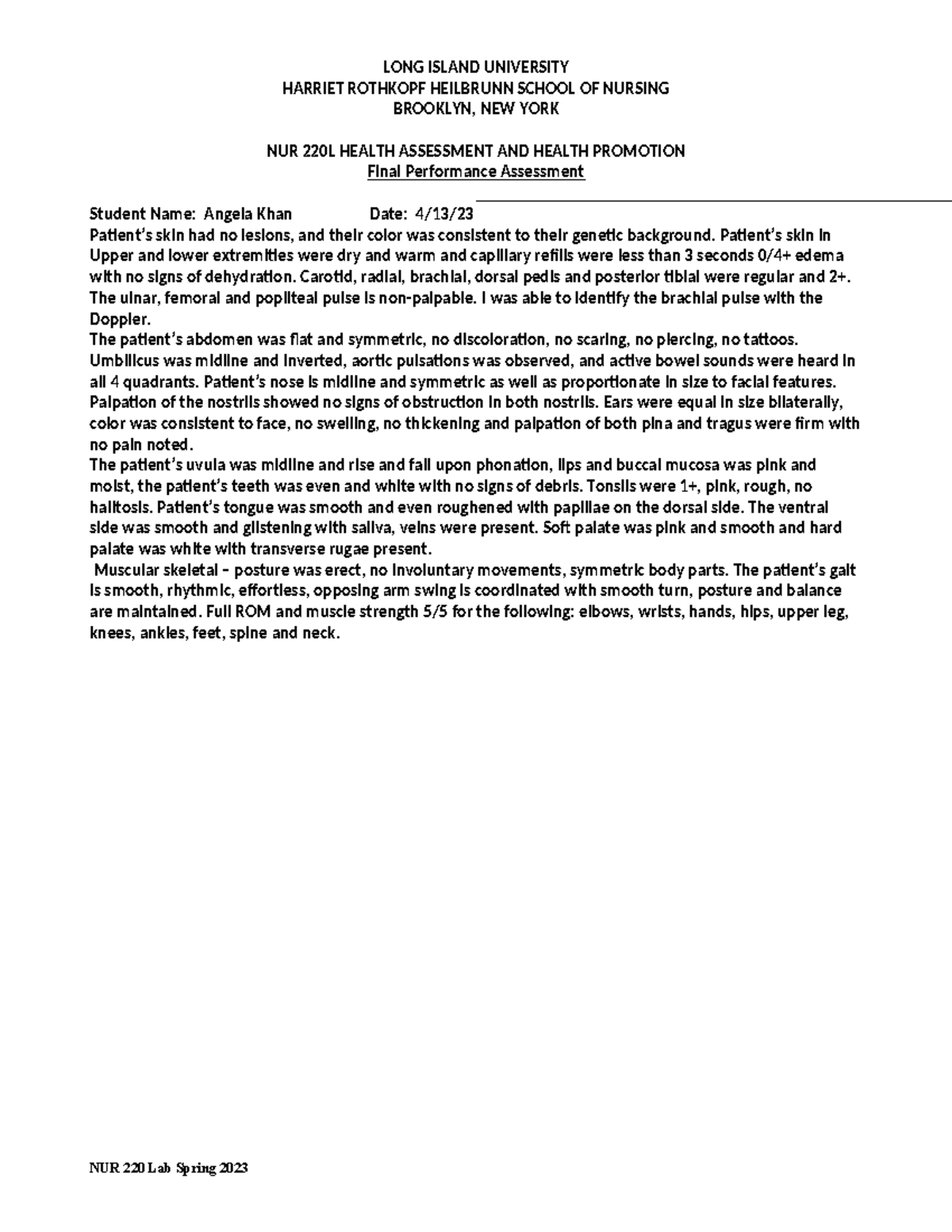 Final health - LONG ISLAND UNIVERSITY HARRIET ROTHKOPF HEILBRUNN SCHOOL ...