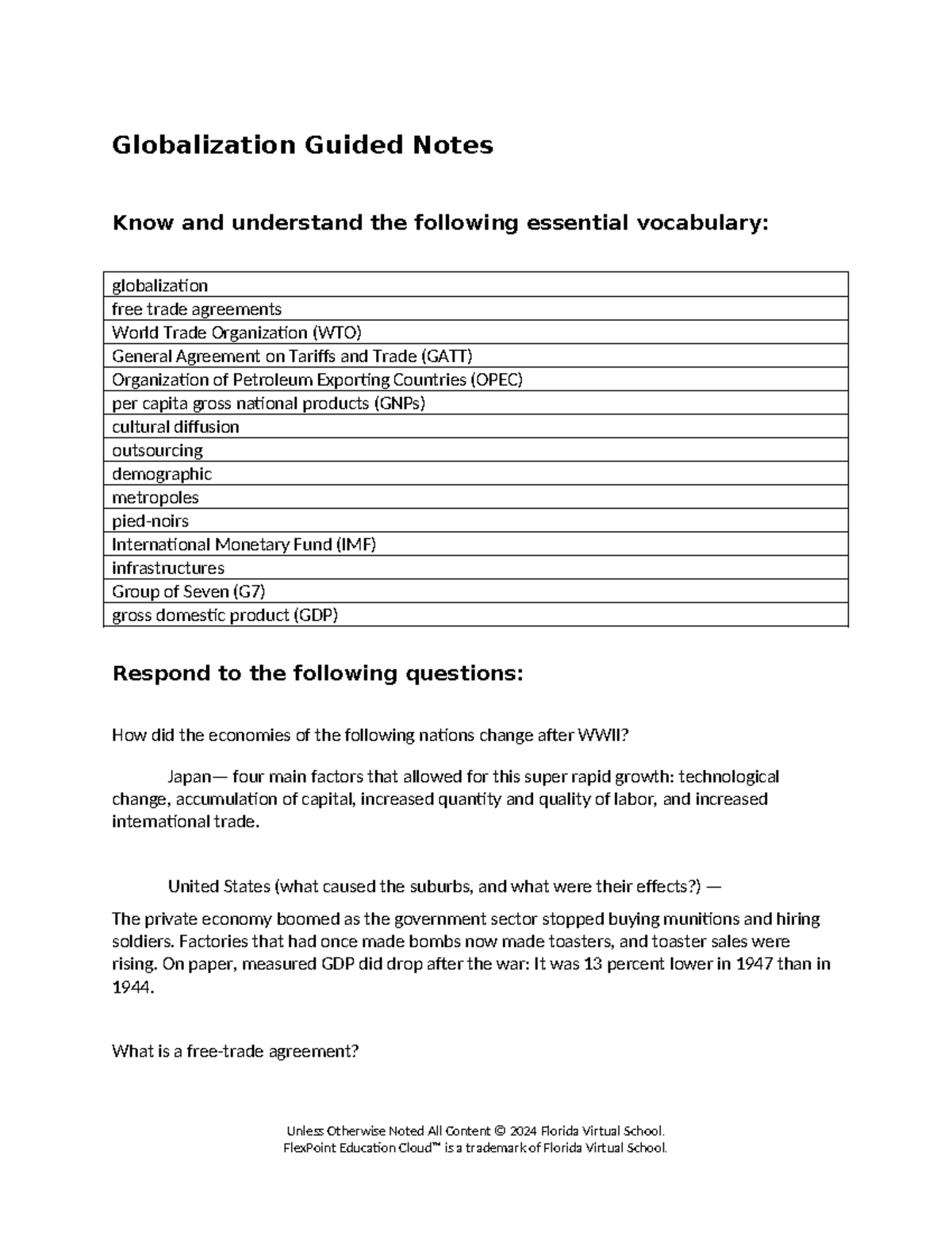 Globalization guided notes - Globalization Guided Notes Know and ...