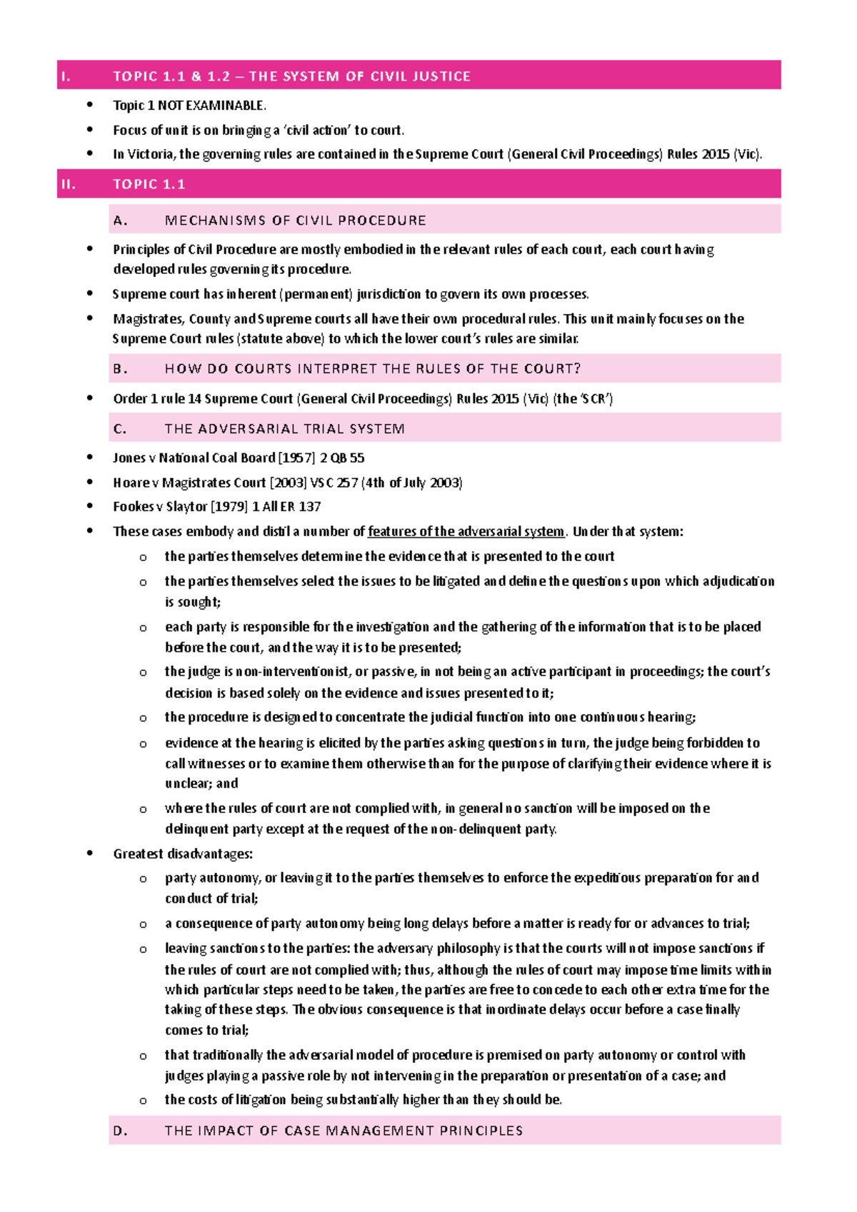 Civil Procedure Notes - I. TOPIC 1 & 1 – THE SYSTEM OF CIVIL JUSTICE II ...
