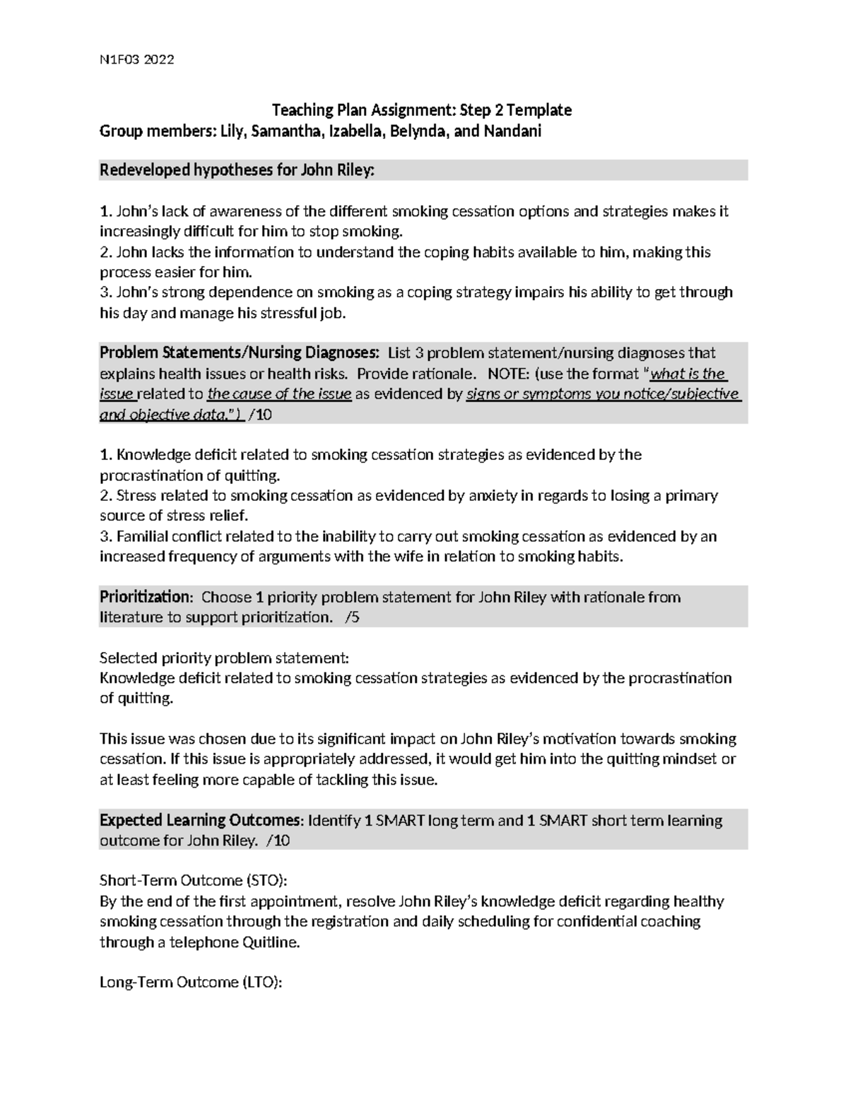 1F03 2022 Teaching Plan Assignment- Step 2 Template - Teaching Plan ...