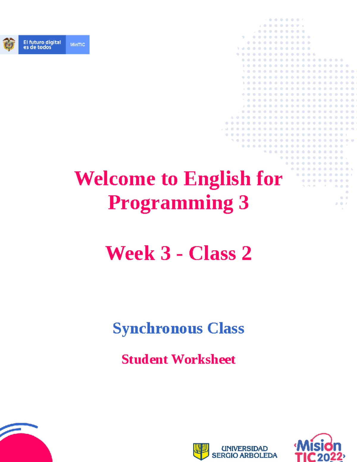 W3 C2 Student Worksheet - Welcome to English for Programming 3 Week 3 ...