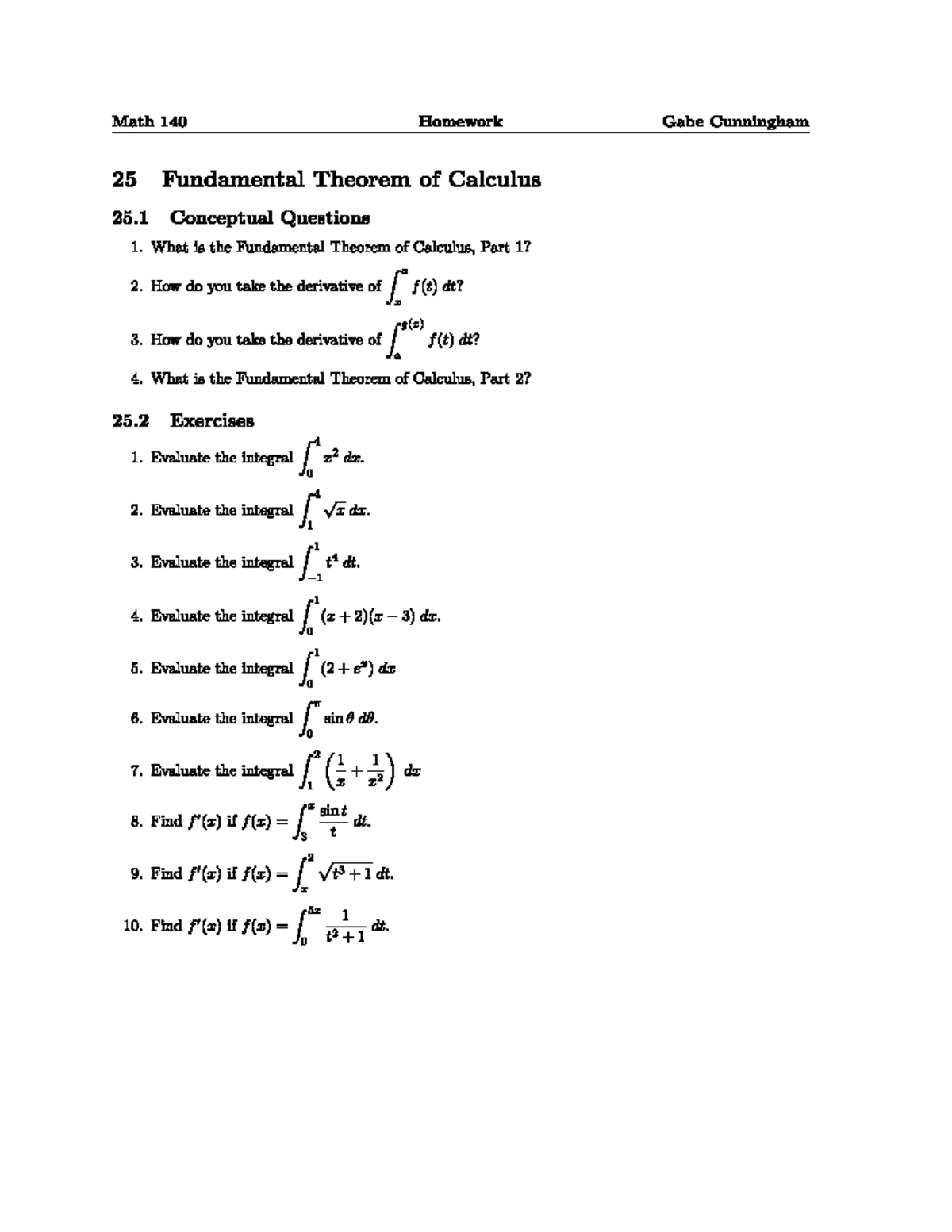 Calc 1 HW Weeks 12-13 - Gabe Cunningham - Math 140 Homework Gabe ...