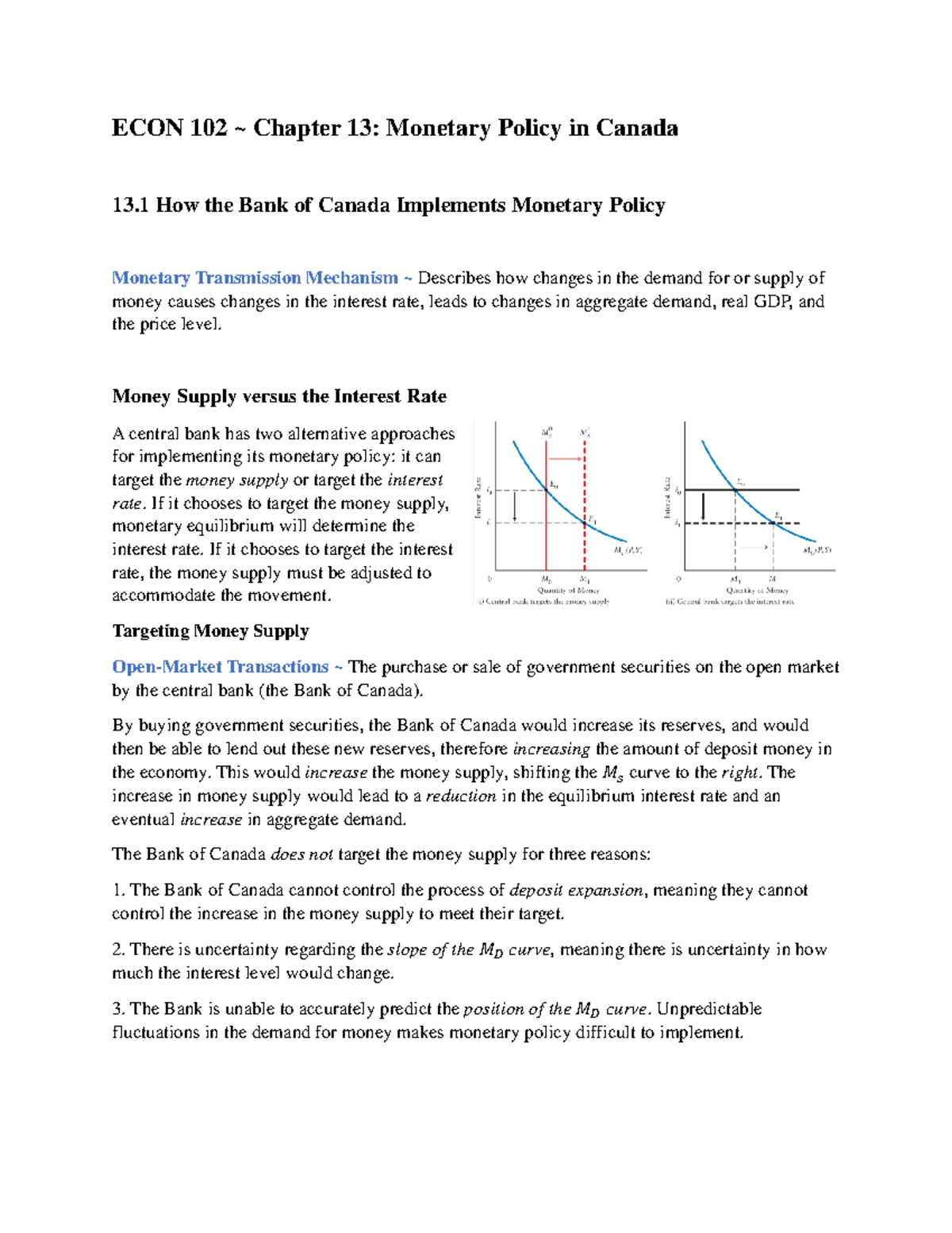 Chapter 13: Monetary Policy in Canada - ECON 102 ~ Chapter 13: Monetary ...
