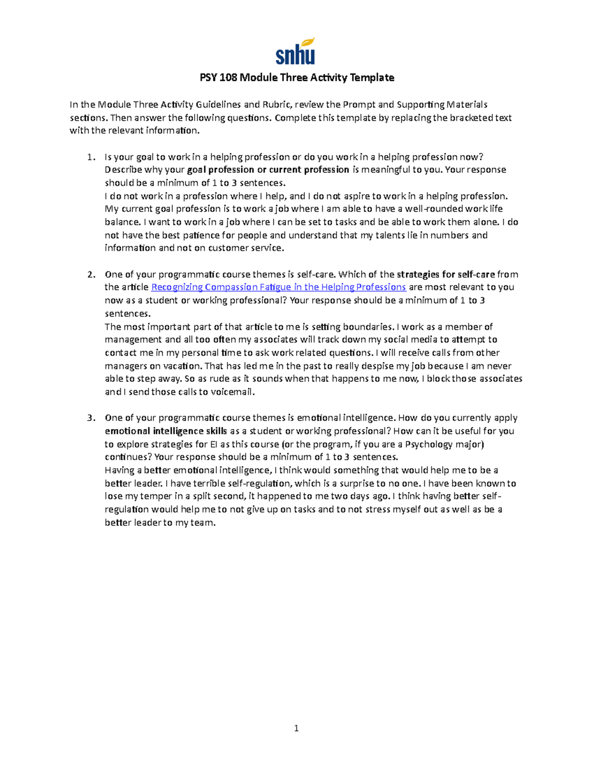 PSY 108 Module Three Activity Template - Then answer the following ...