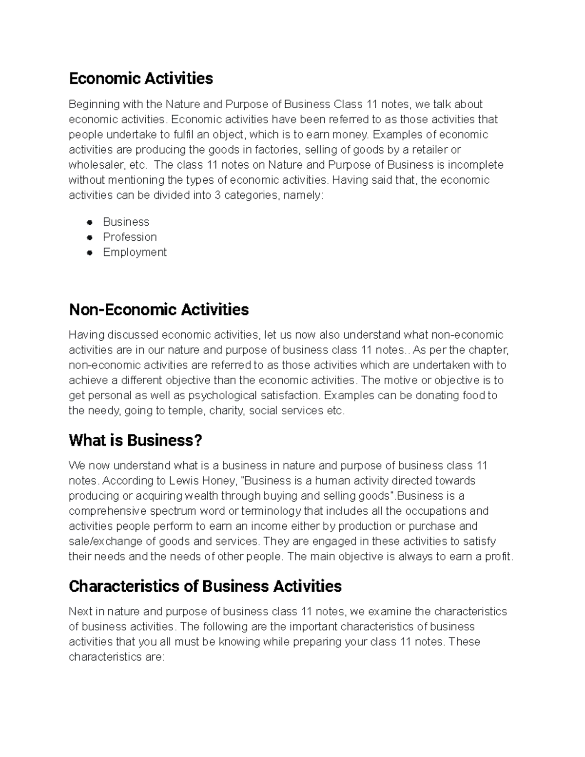 Nature and Purpose of Business Class 11 Notes PDF Download 2021 ...