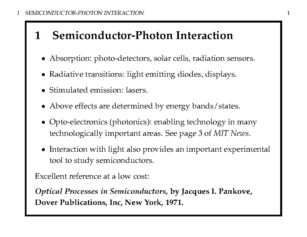 Slides ch8 - 1 SEMICONDUCTOR-PHOTON INTERACTION 1 1 Semiconductor ...