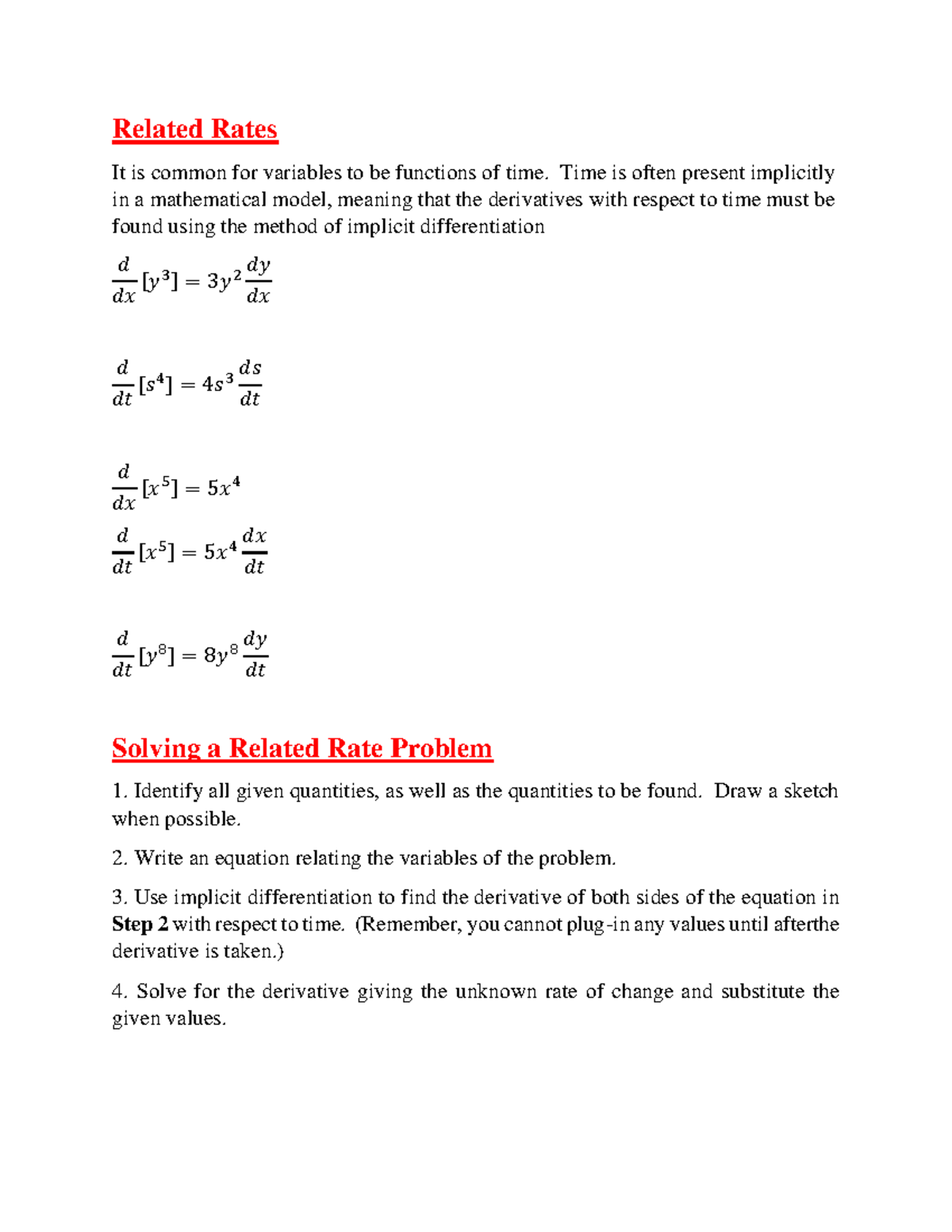 Related rate - Related Rates It is common for variables to be functions ...