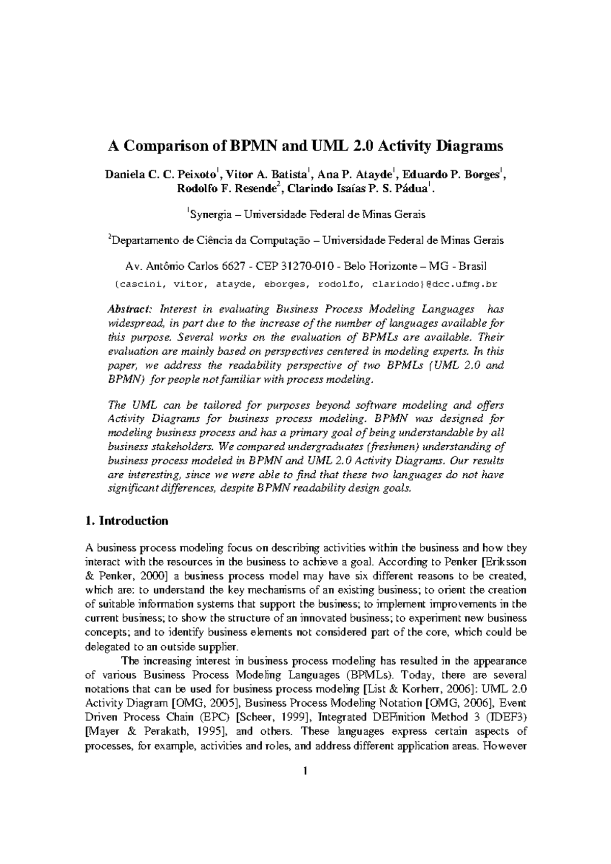 SBQS 2008 - UML VS BPMN - A Comparison of BPMN and UML 2 Activity ...