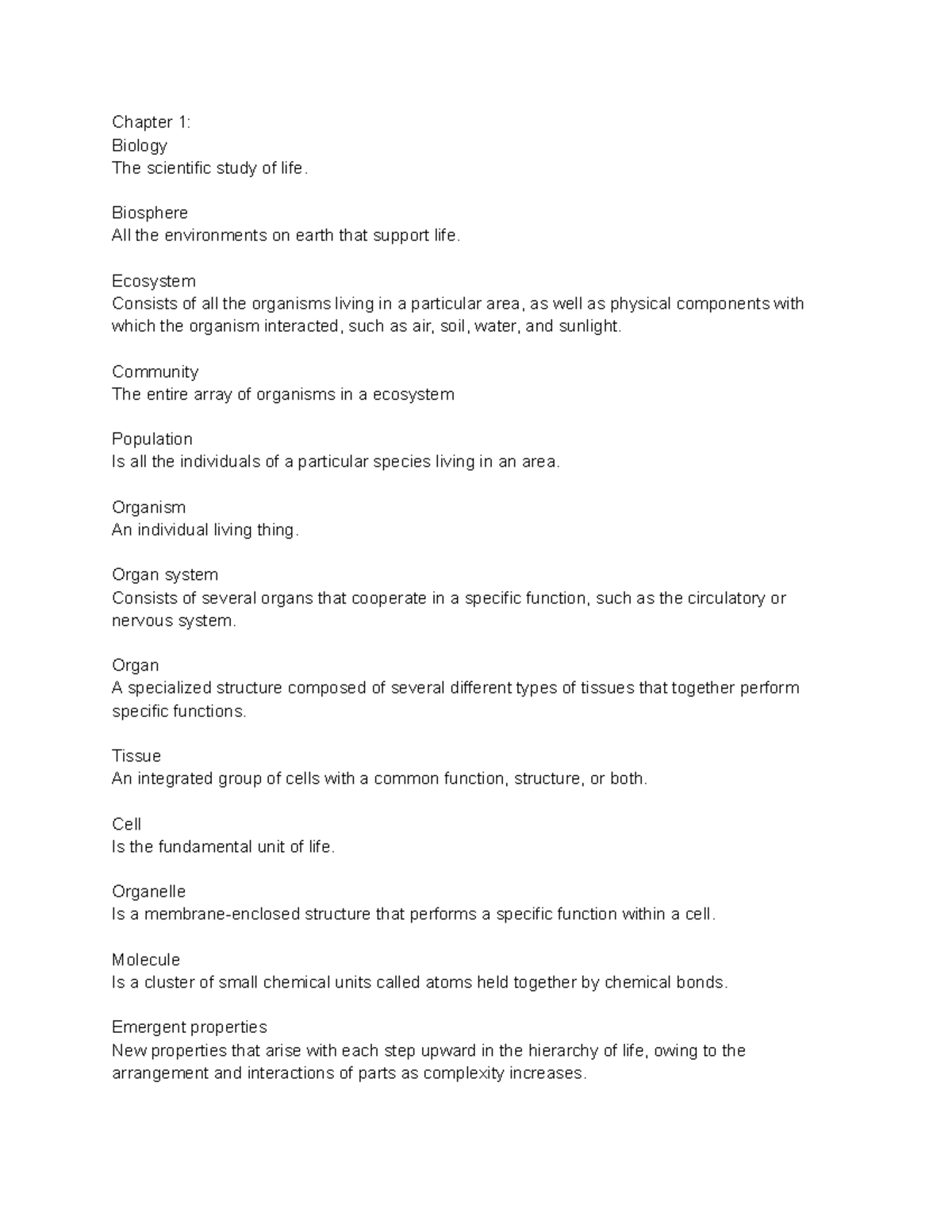 Study Guide - Lecture notes chapter 7 - Chapter 1: Biology The ...