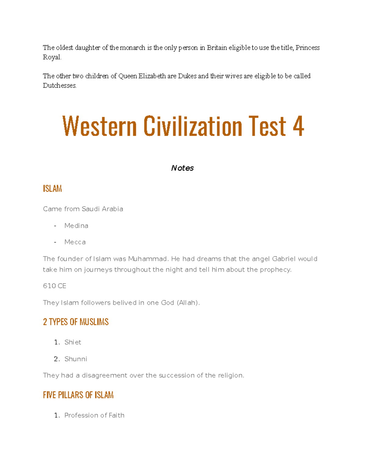 Western Civilization Test 4 Notes - The oldest daughter of the monarch ...