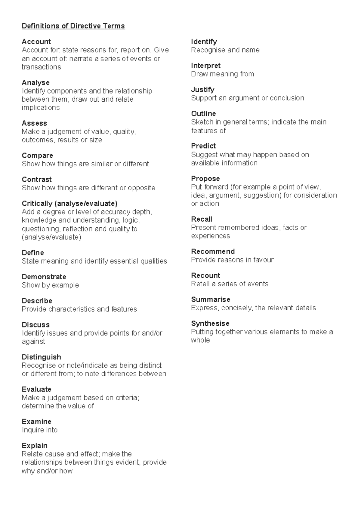 Definitions of Directive Terms - Definitions of Directive Terms Account ...