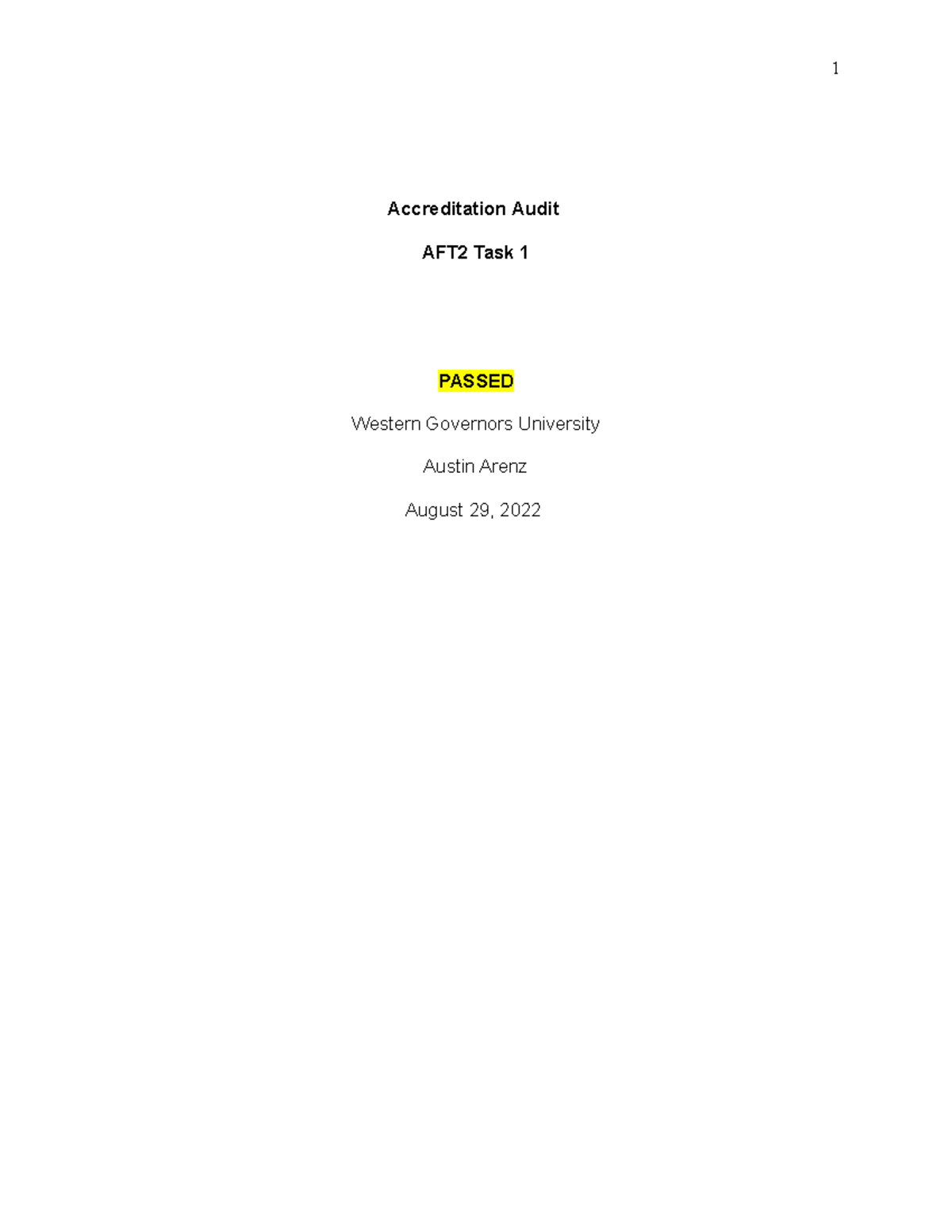 AFT2 Task 1 - Passed - TASK 1 - Accreditation Audit AFT2 Task 1 PASSED ...